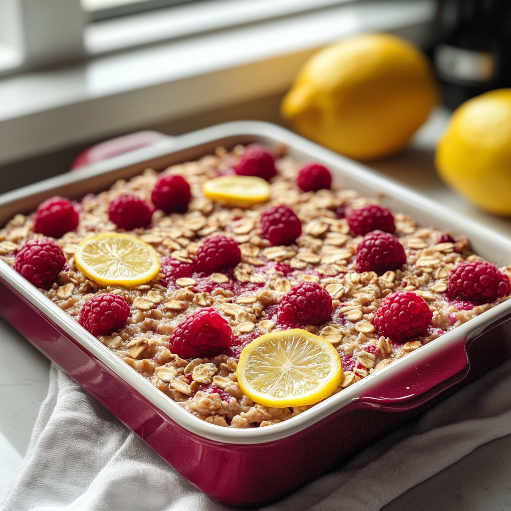 Lemon Raspberry Protein Baked Oatmeal