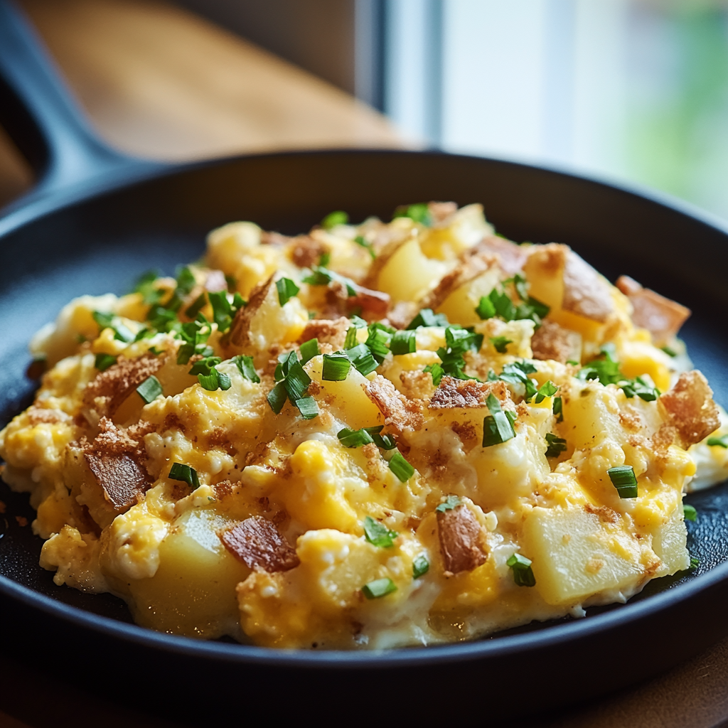 Cheesy Potato Egg Scramble