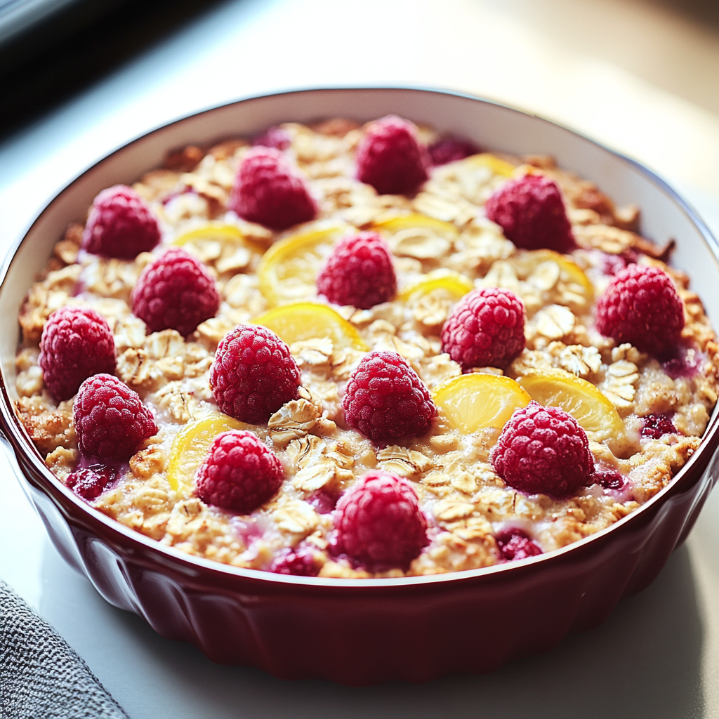 Lemon Raspberry Protein Baked Oatmeal