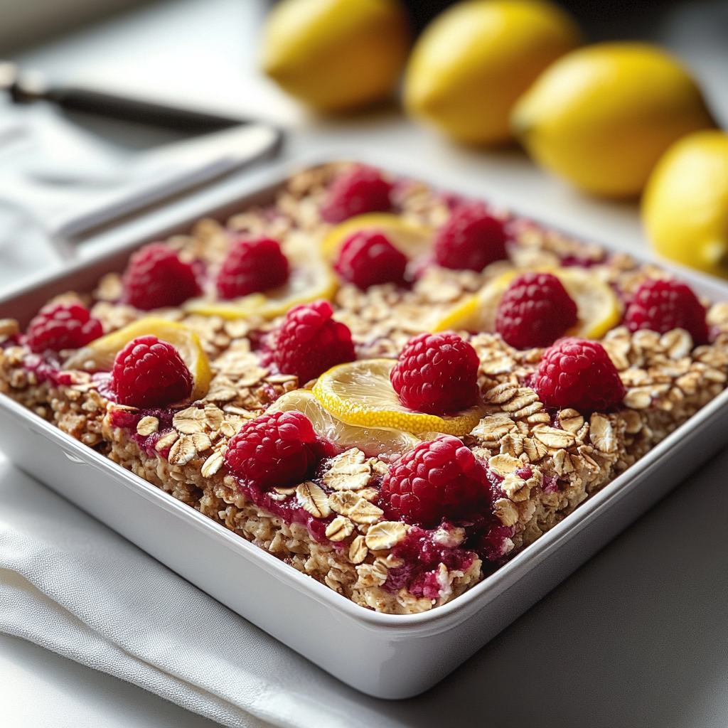 Lemon Raspberry Protein Baked Oatmeal