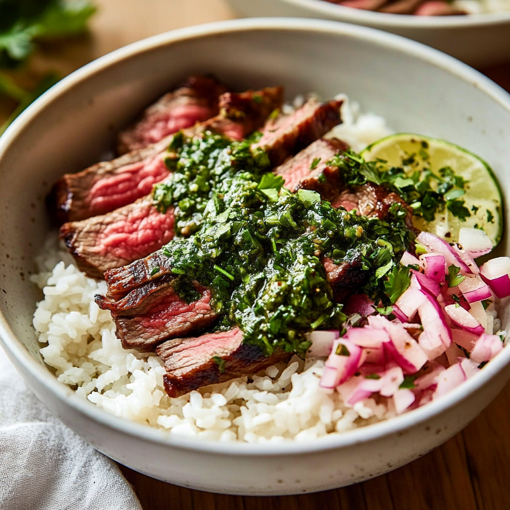 Skirt Steak Rice Bowls with Chimichurri Sauce