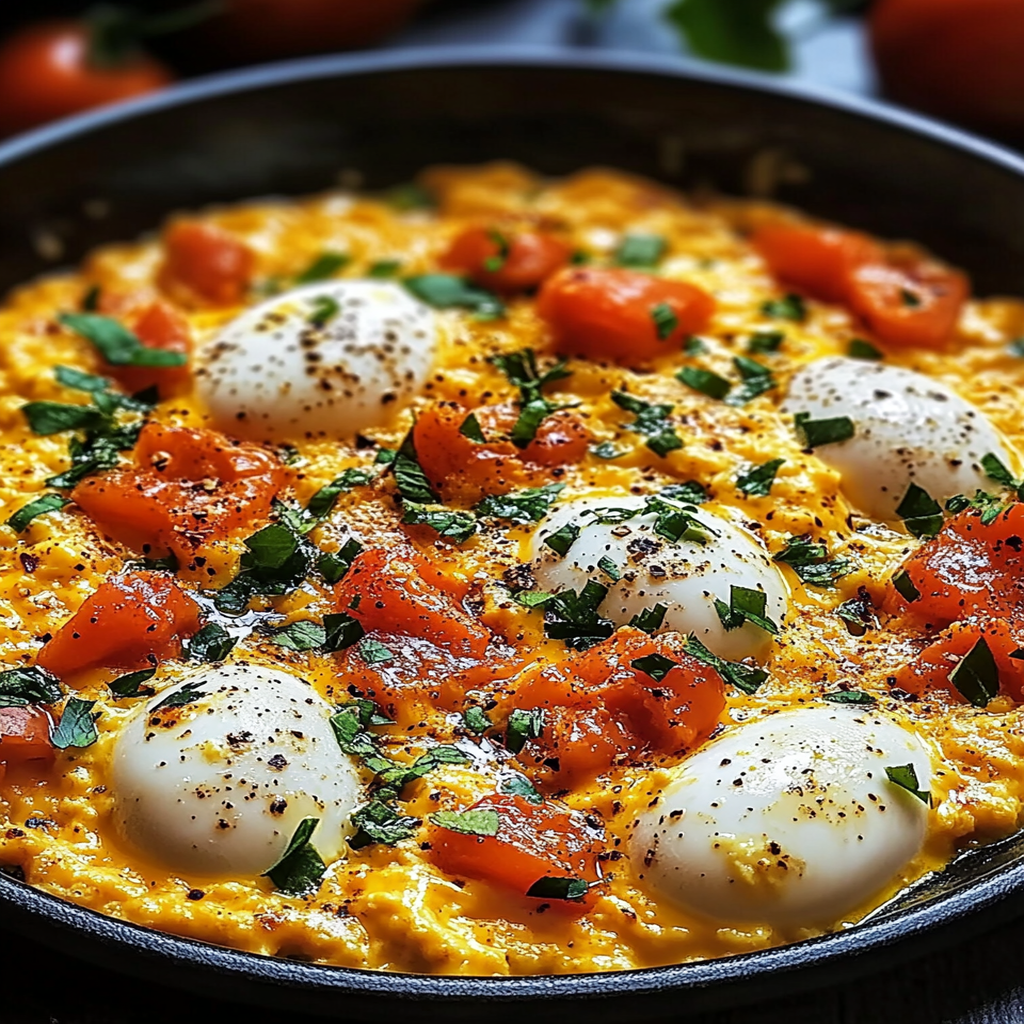 Turkish Menemen Scrambled Eggs with Peppers