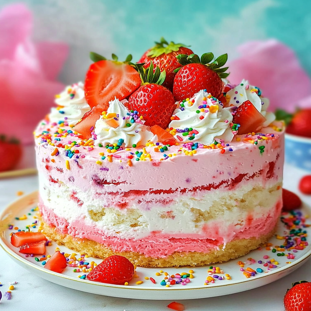 Strawberry Funfetti Ice Cream Cake