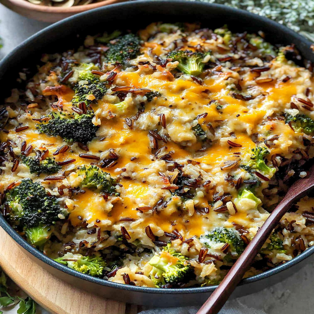 One-Pan Wild Rice and Cheesy Broccoli Casserole