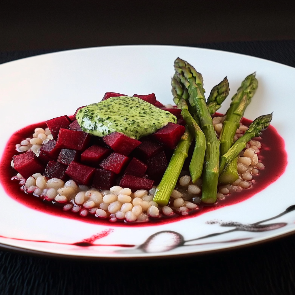 Roasted Beetroot & Pearl Barley Risotto with a Coriander Cream Drizzle ...
