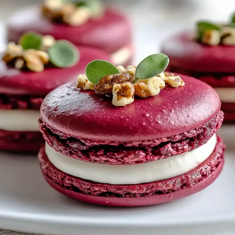 Savory Beet Macarons with Goat Cheese & Walnut Crunch