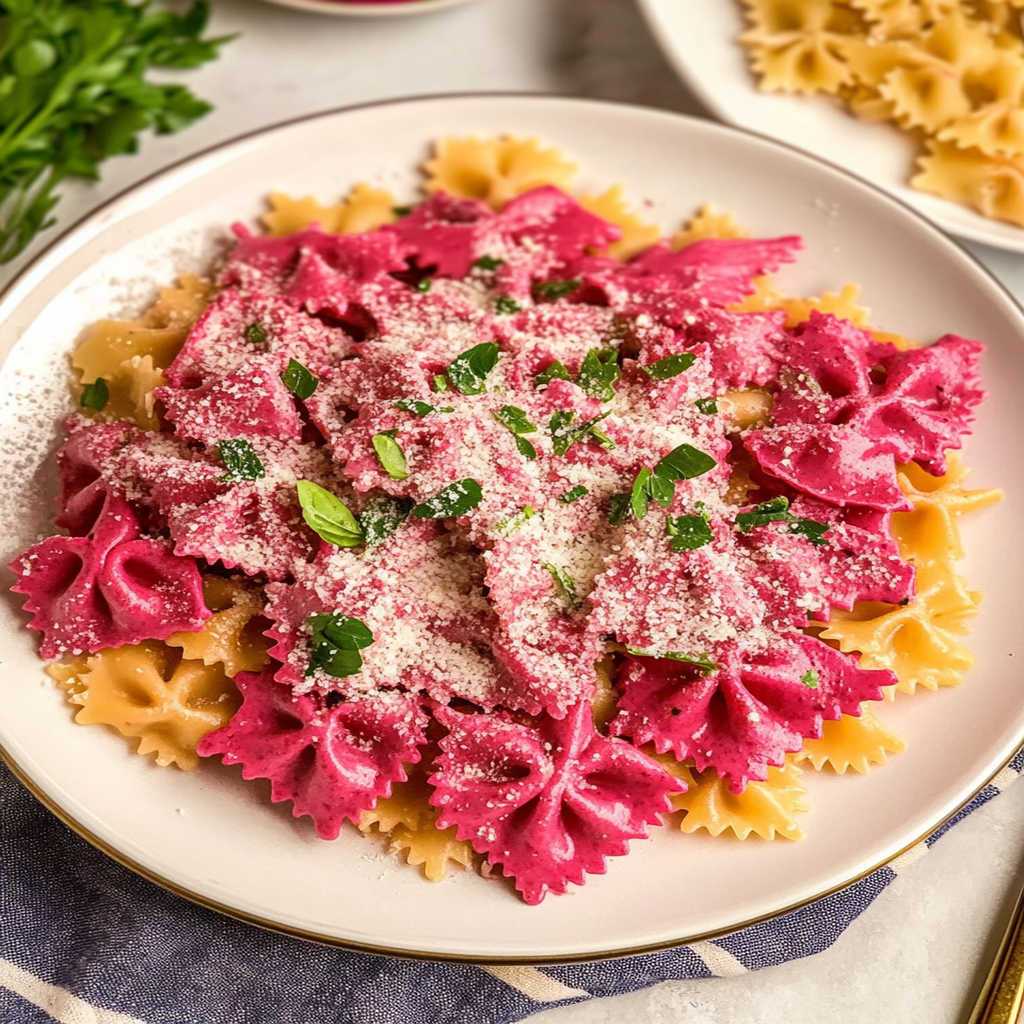 Valentine’s Quick & Easy Creamy Beet Farfalle