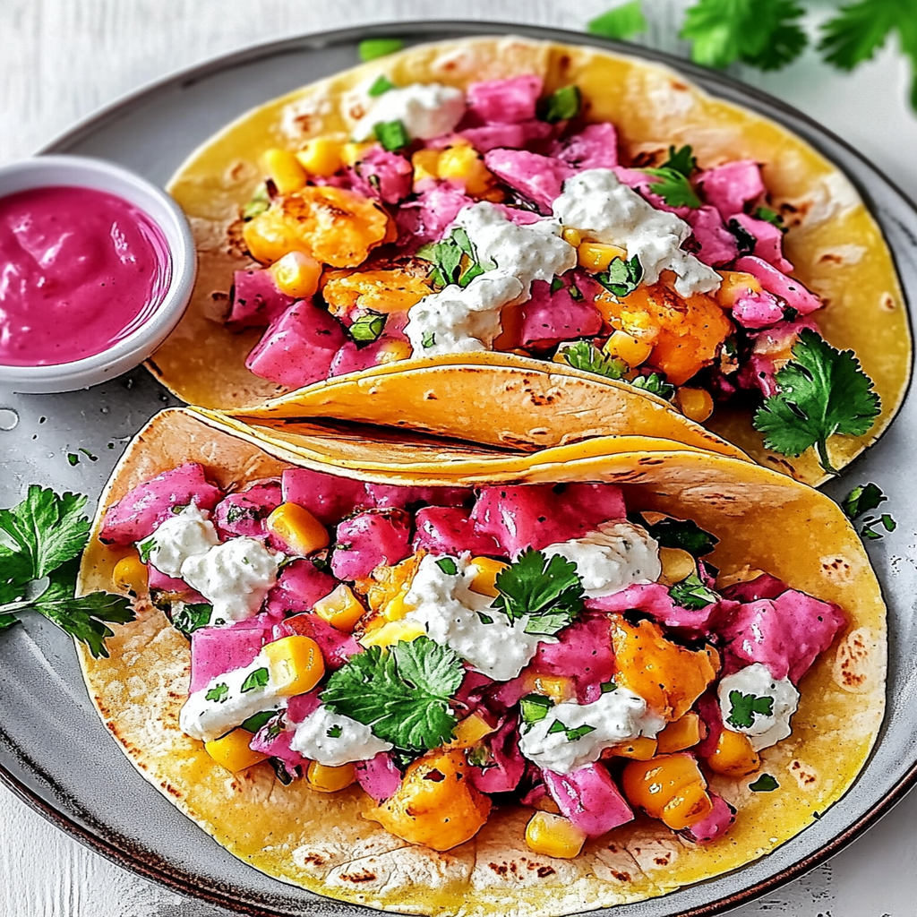 Colorful Breakfast Tacos with Pink Corn Tortillas Delight
